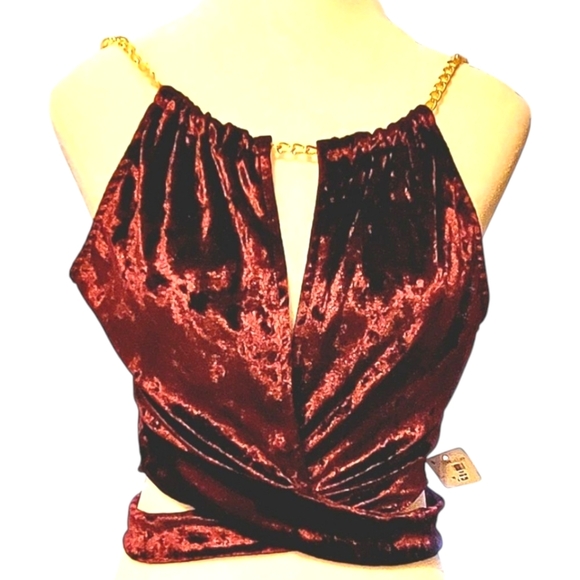 Blue Blush | Tops | Blue Blush La Crushed Velvet Burgundy Chain Strap ...